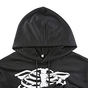 Louatui Women's Halloween Goth Skeleton Hoodie Crop Top Gothic Punk Bandage Casual Pullover Long Sleeve Relaxed Fit Sweatshirts (Black, S)