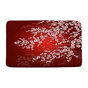 UOZXOML Cherry Blossoms Bath Mat Japanese Floral Pink Flowers Red Bathroom Rug Microfiber Memory Foam Shower Mat Kitchen Bath Floor Rugs, 18x30 Inch