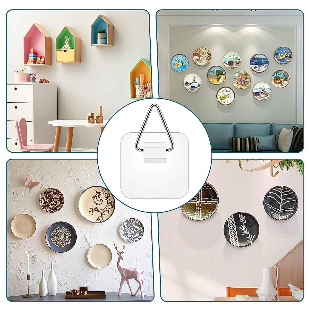 30 Pcs Small Plate Hangers Invisible Plate Hangers for The Wall Self-Adhesive Wall Hanging Hooks Decorative Plate Holders for Display Versatile Wall Plate Hanger for Pictures, Home, Office, Kitchen
