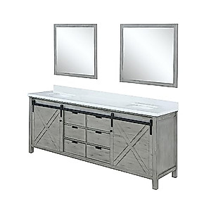 Bell+Modern Ketchum 80 inch Ash Grey Double Bath Vanity, Cultured Marble Countertop and 30 in Mirrors