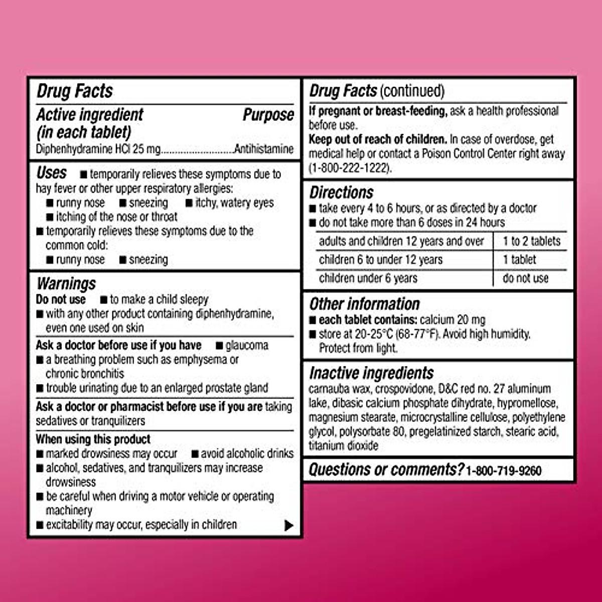 Amazon Basic Care Allergy Relief Diphenhydramine HCl 25 mg, Antihistamine Tablets for Symptoms Due to Hay Fever and Upper Respiratory Allergies, 400 Count