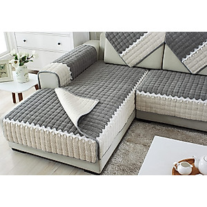 vctops Soft Corduroy Sofa Couch Cover, Plaid Sectional Couch Covers, Non-Slip Sofa Slipcover for Dogs Cats Kids(Light Grey,28"x28")