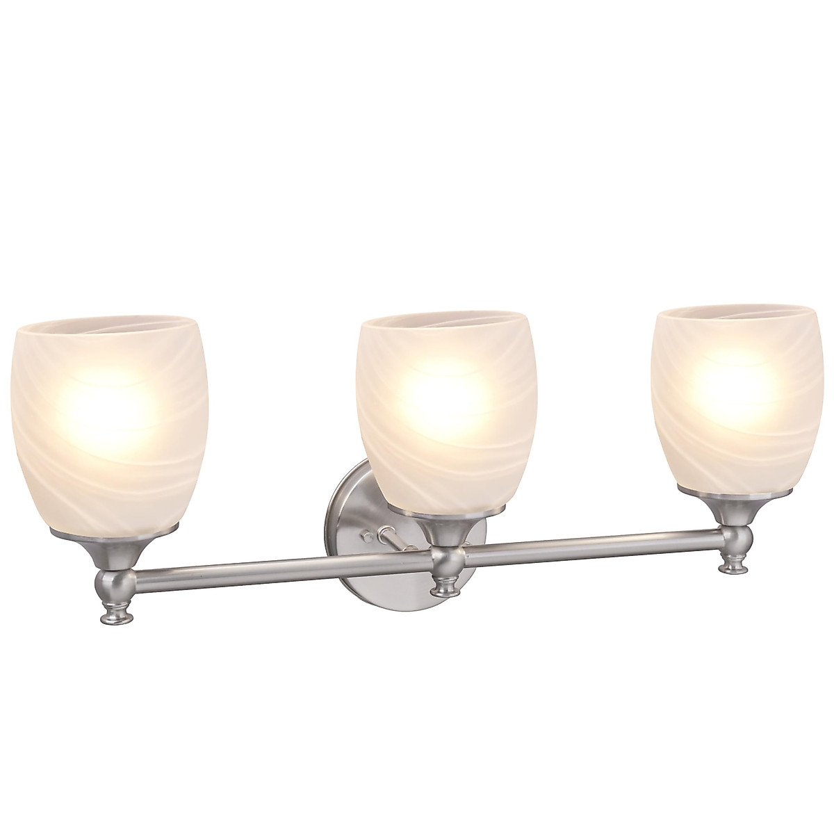 Aspen Creative 62143, Three, 22" Wide, Transitional Design in Brushed Nickel with Faux Alabaster Glass Shade Metal Bathroom Vanity Wall Light Fixture, 3 Light