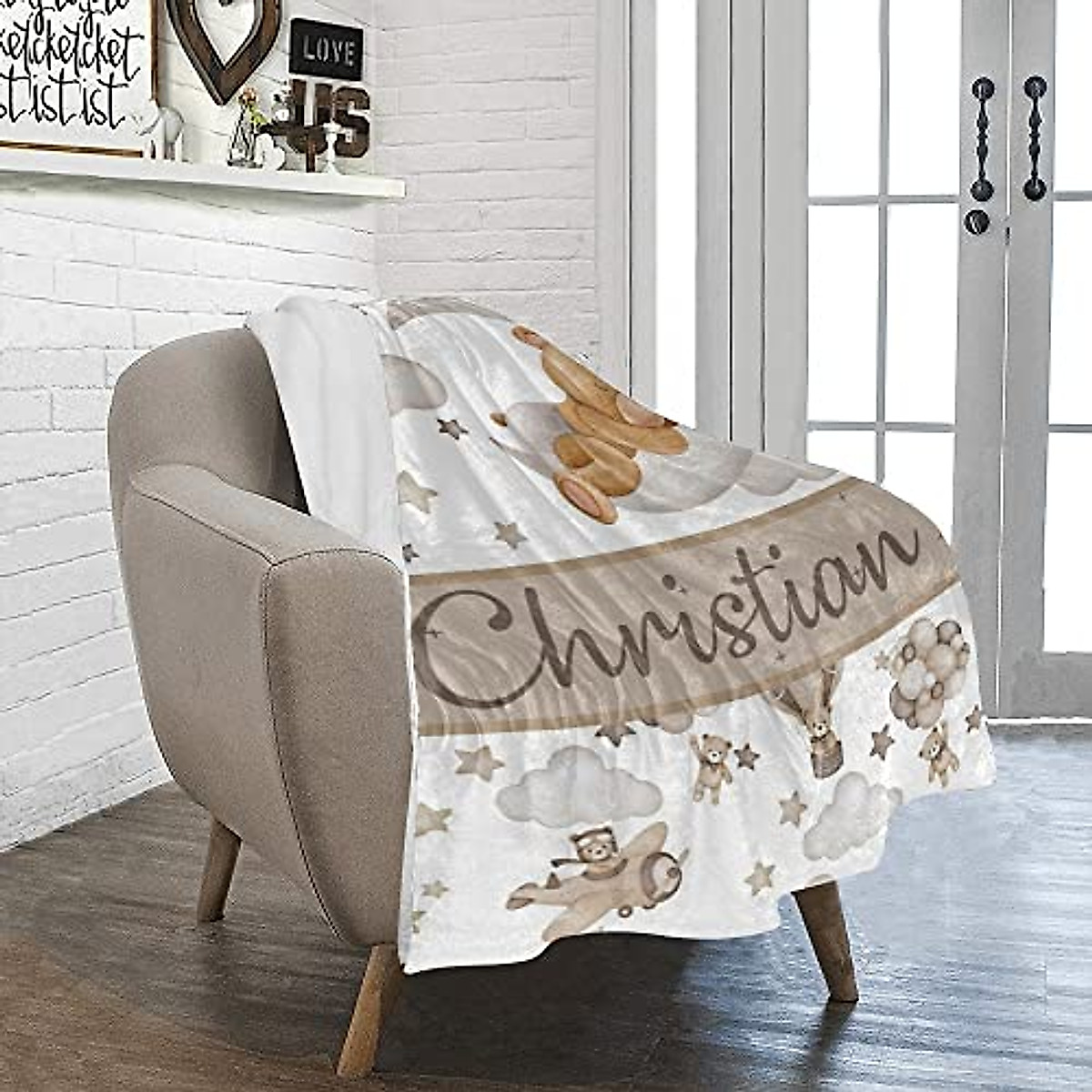 Chiside Personalized Baby Blanket with Name, Personalized Baby Blankets for Boys, Teddy Bear Blanket, Custom Baby Blankets for Girls, Personalized Baby Girl Gifts, Toddler Blankets for Boys