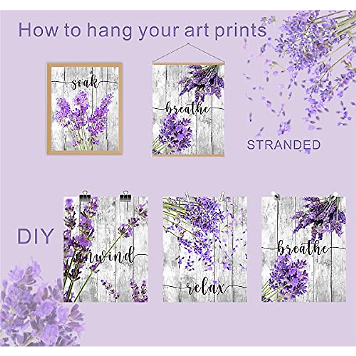 Purple Bathroom Decor Wall Art Set of 4(8" x 10"Canvas Wall Art Relax Soak Unwind Breathe Purple Blend Bathroom Flower Prints For Washroom Toilet Decor (Unframed)