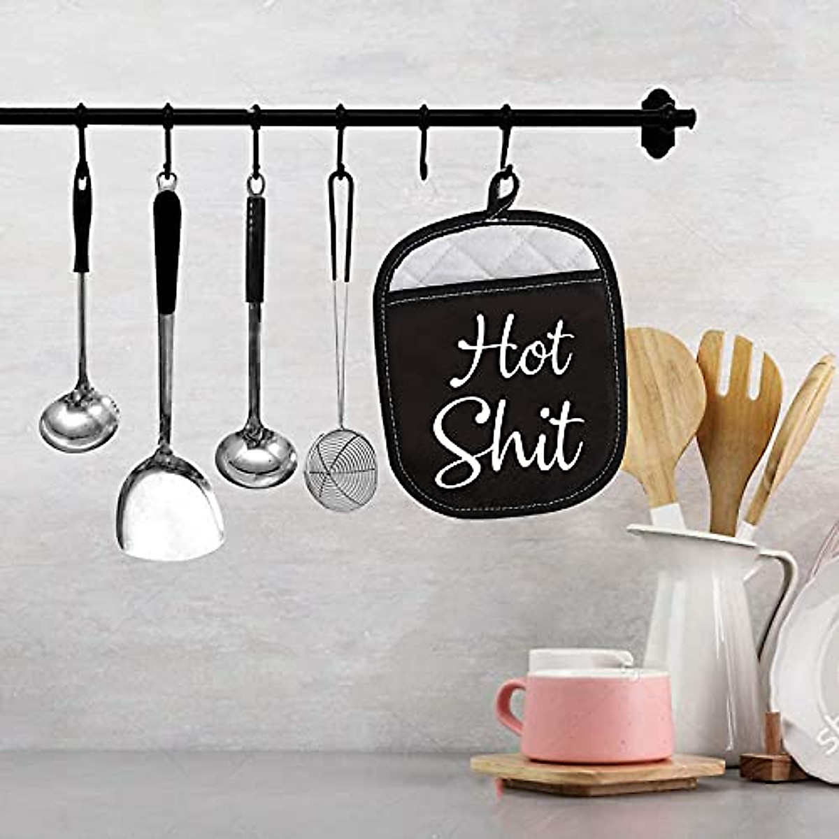 Funny Oven Pads Pot Holder with Pocket for Baker Hot Shit Humor Gift Gag Baking Gift (Hot Shit)