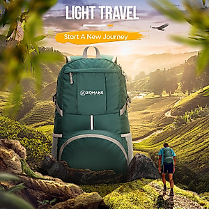 ZOMAKE Lightweight Packable Backpack 35L - Light Foldable Backpacks Water Resistant Collapsible Hiking Backpack - Compact Folding Day Pack for Travel Camping(Dark Green)