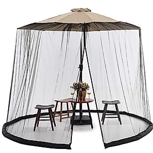 7.5-11 FT Patio Umbrella Mosquito Net, Polyester Mesh Umbrella Screen, Universal Canopy Umbrella Mosquito Netting with Zipper Door and Adjustable Rope, Fit Outdoor Umbrellas and Patio Tables