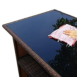 MCombo Patio Bar Set, Wicker Outdoor Table and 2 Stools, 3 Piece Patio Furniture with Storage for Poolside, Backyard, Garden, Porches 6085-1201 (Brown)