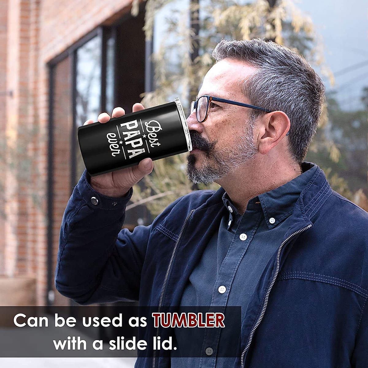 SANDJEST 4-in-1 Dad Tumbler Gifts for Dad from Daughter Son - 16oz Best Papa Ever Can Cooler Tumblers Cup - Stainless Steel Insulated Cans Coozie Christmas, Birthday, Father's Day Gift