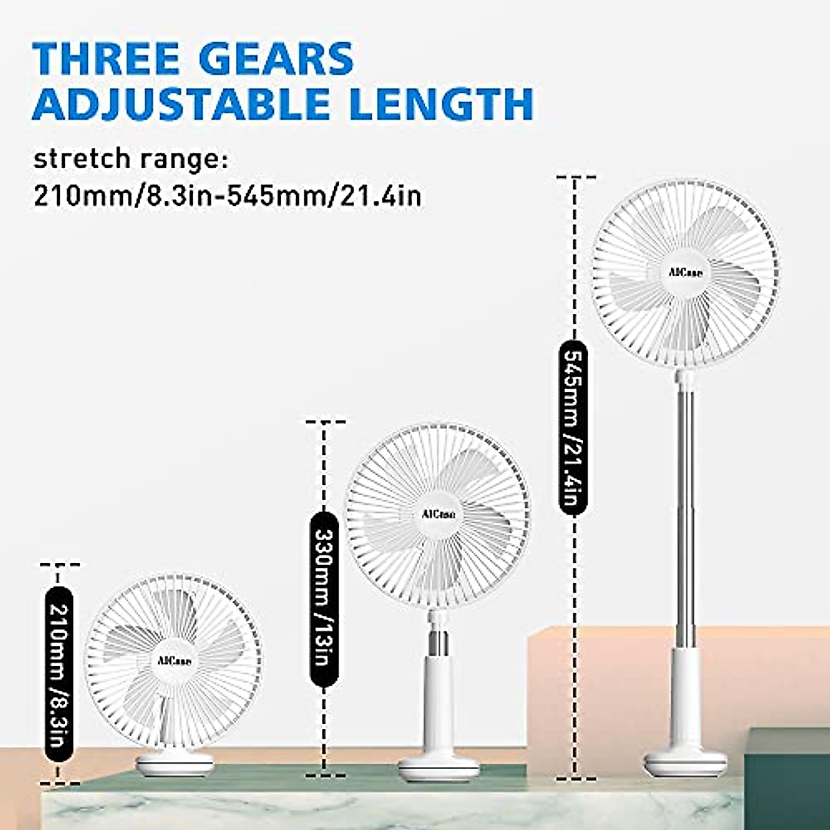 AICase Stand Fan,Clip Fan Folding Portable Telescopic Floor/USB Desk Fan with 1800mAh Rechargeable Battery, 3 Speeds Super Quiet Adjustable Height and Head Great for Office Home Outdoor Camping