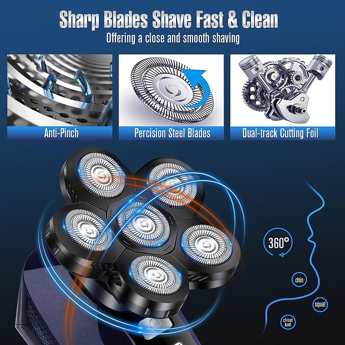 CoSuiovei Head Shaver for Bald Men,6 in 1 Electric Shavers for Bald Head Cordless, Waterproof Wet Dry Mens 6 Heads Electric Razor for Shaving, Man Rechargeable Facial Shaver Rotary Face Hair Razor