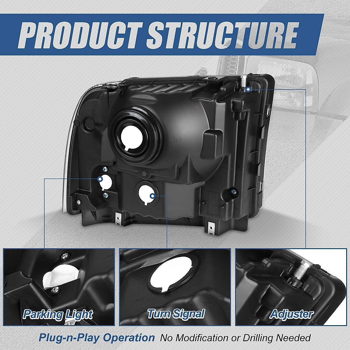 Auto Dynasty [Halogen Model Factory Style Headlights Assembly Compatible with Ford F250 F350 F450 F550 Super Duty 05-07, Driver and Passenger Side, Black Housing Clear Lens