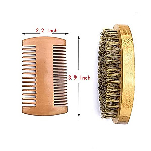 Beard Kit Brush Comb Scissors with Storage Bag Natural Boar Bristle Brush and Dual Action Pear Wood Comb Stocking Stuffers Gift set