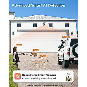 Dzees Security Cameras Wireless Outdoor, 2K Battery Powered Security Camera, 360° PTZ Camera with Spotlight, Siren, Color Night Vision, AI Dectection, IP66 for Home Security, 2.4GHz