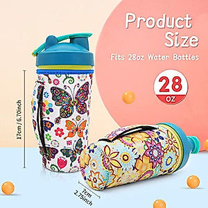 2Pack Reusable Neoprene Insulator Water bottle holder Sleeves with Handle Compatible with 28 oz Blender Bottle, YETI Rambler 20 oz, Stanley 20oz Tumbler and more(Blue Floral + Pink Cheetah)