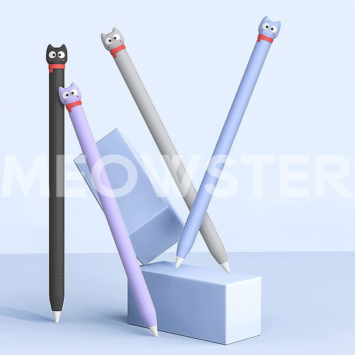 Meowster Case for Apple Pencil 1st Generation iPencil Case Soft Silicone Sleeve Cute Cat Design Holder Protective Cover Accessories Compatible with iPad Pencil 1st Gen (Black)