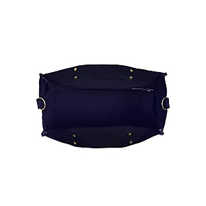 Tag&Crew Brooklyn Tote Canvas Bag with Leather Handles, Zippered Flap, 3 Pockets, Adjustable Shoulder Strap, Antique Brass Clips - Navy Blue