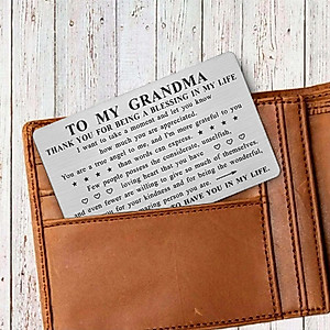 ABNTY Grandma Gifts for Mothers Day, Grandma Birthday Gift, Thank You Grandmother Gifts, Appreciation Grandma Card, Steel Engraved Wallet Card Insert