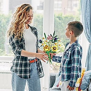 PinkBee Flower Bouquet Flowers Rose Sunflower Building Block Sets Christmas Valentines Gifts Creative Home Decor Toys Kits for Her Girlfriends Women Adults Wife Kids 6+ 6-12 8-12