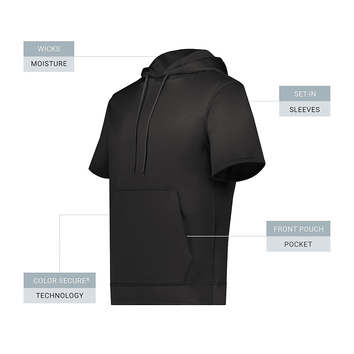 Augusta Sportswear Men's Wicking Fleece Short Sleeve Hoodie, Black, X-Large