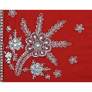 Peegli Indian Sarong Wrap Red Vintage Textile Georgette DIY Fabric Traditional Embroidered Cloth