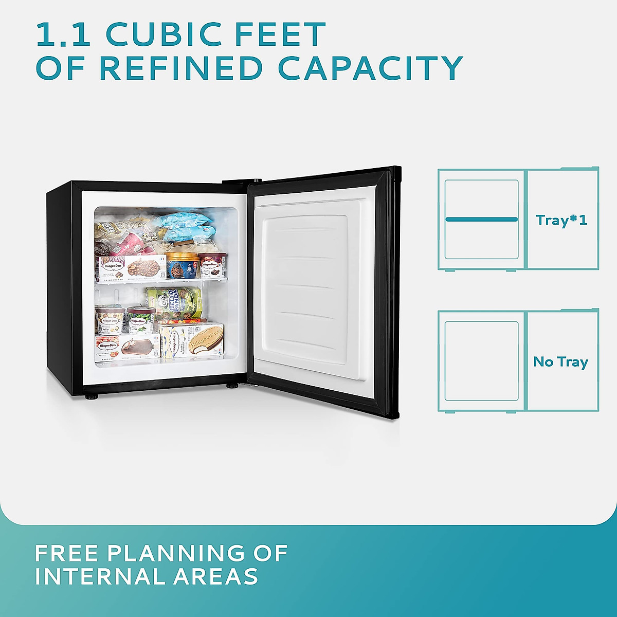 EUHOMY Mini Freezer Countertop, 1.1 Cubic Feet, Single Door Compact Upright Freezer with Reversible Door, Removable Shelves, Small freezer for Home/Dorms/Apartment/Office(Black)