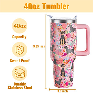 owbgsdh Chihuahua Gifts for Women Dog Lovers 40 oz Floral Chihuahua Tumblers with Handle and Straw, Stainless Steel Vacuum Insulated Travel Coffee Mug Cup Water Bottle