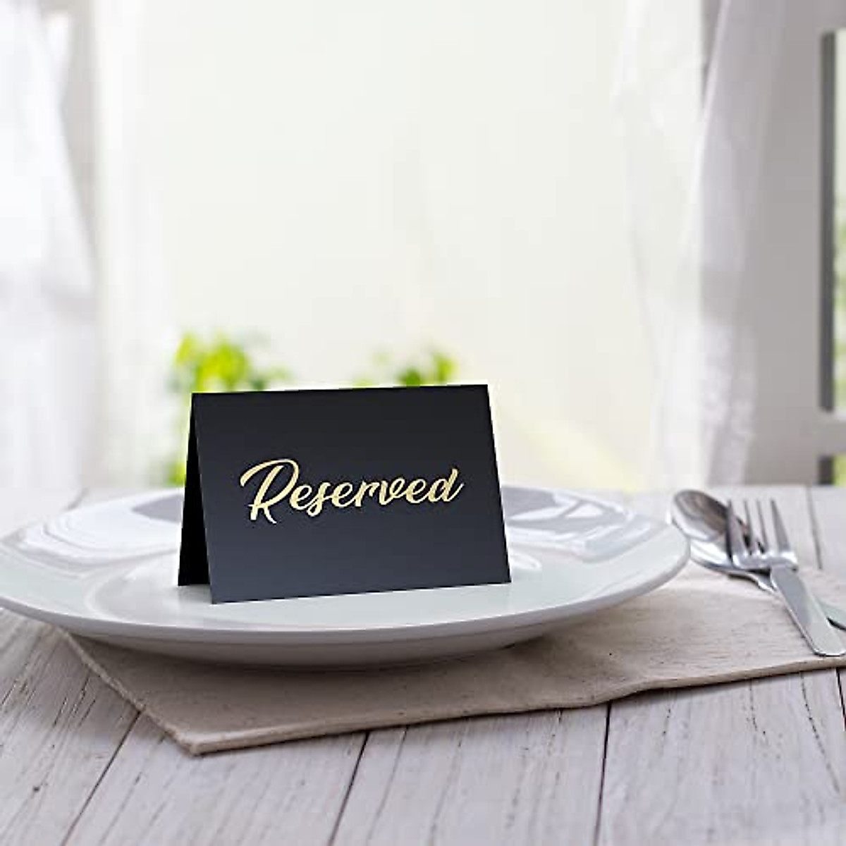 10 Pack Black Reserved Table Signs for Wedding With Gold Foil Letters - Reserved Seating Signs for Wedding Chairs - Church Pews - Double Sided Reserved Signs for Tables - Table Tent Reservation Cards