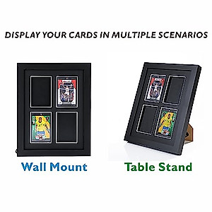 ZzHobbiEs 4 Grids Trading Cards Display Frame, Solid Wood Frame with 4 Pieces Magnetic Card Holder Wall Mount Or Table Stand Display for Football Basketball Collector Cards(Standard Cards, 4Grids)