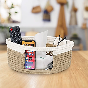 Zannaki Woven Storage Basket, 2 Pack Cotton Rope Baskets, Decorative Organizer Bins with Carry Handles Clear-View Window for Closet, Baby Nursery Blanket, Little Toy, Makeup, Books, Towels, Gadgets