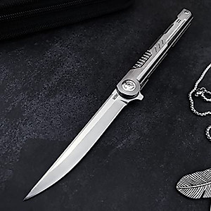 Edc Slim Small Flipper Folding Pocket Knife For Men Ceo, Titanium Handle And Frame Lock With Clip, M390 Plain Drop Point Edge Blade, Outdoor Rescue Survival Everyday Carry Self Defense