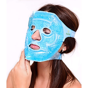 Sofida Cold Hot Gel Face Eye Mask - Reduce Puffy Dark Circles Bags Under Eyes Migraines Stress Relief - Heat Ice Therapy Pack Compress - Sinus Pressure Acne Headaches Relaxation (Blue)