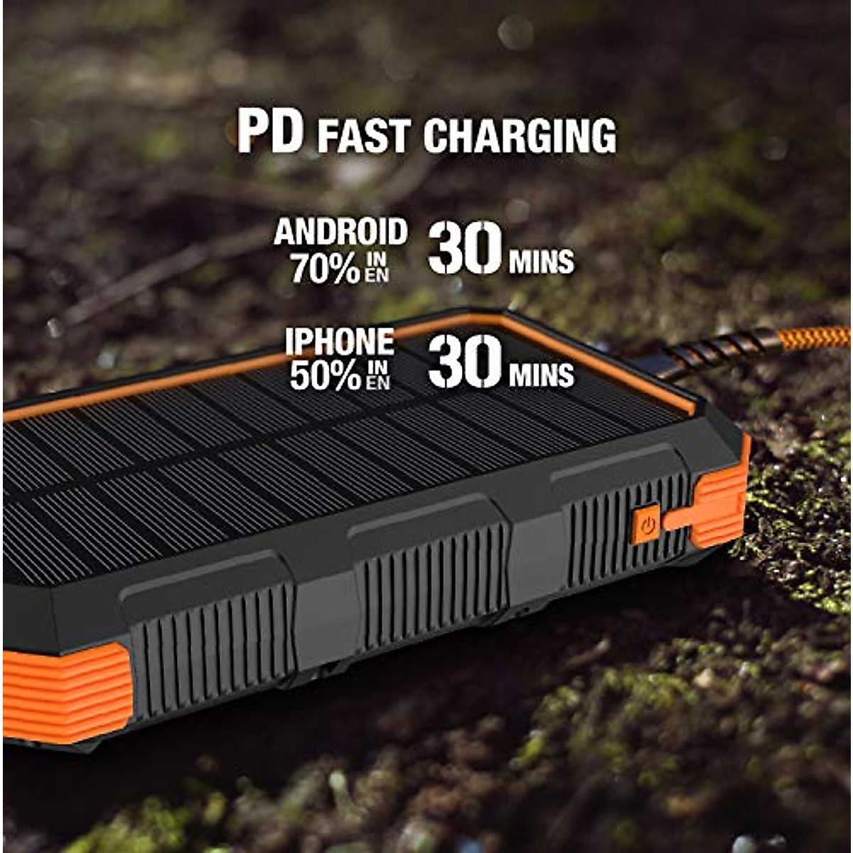 ToughTested Bigfoot Portable Solar Charger - with 4-Mode LED Flashlight- IP67 All Weather, High Efficiency Solar Panel Charger for iPhone & Android Smartphones & Tablets, Drones, Cameras, (24000mAh)