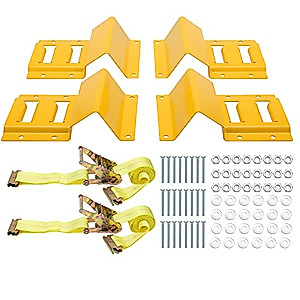 NovelBee Wheel Chock Tie Down Kit, Trailer Tie Down System for UTV, ATV & Mower (Yellow Wheel Chock & Yellow Strap)