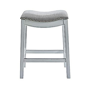 New Ridge Home Goods Zoey 26in. Counter-Height Backless Wood Saddle-Seat Barstool with Nailhead Trim, Alabaster White