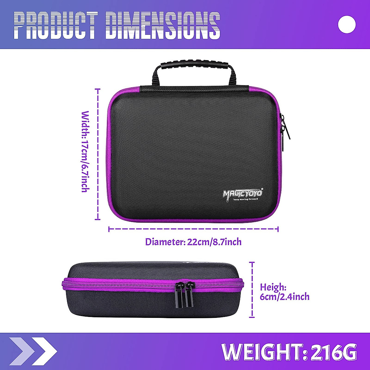 Portable Yoyo Storage Case, Yoyo Carrying Bag, Yoyo Prefessional Case 6 Hole Yoyo Protective Bag with Inner Zippered Pocket for Keeping Yoyos and Yoyo Accessories Safe and Organized (Black&Purple)