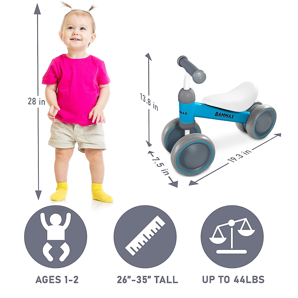 Bammax Official TykeBike® Toddler & Baby Bike | Toddler & Baby Balance Bike Ride On Toy | Easy Glide Wheels & Safer Toddler Bike Steering | Indoor/Outdoor Baby & Toddler Ride On Toy for 1+ Year Old