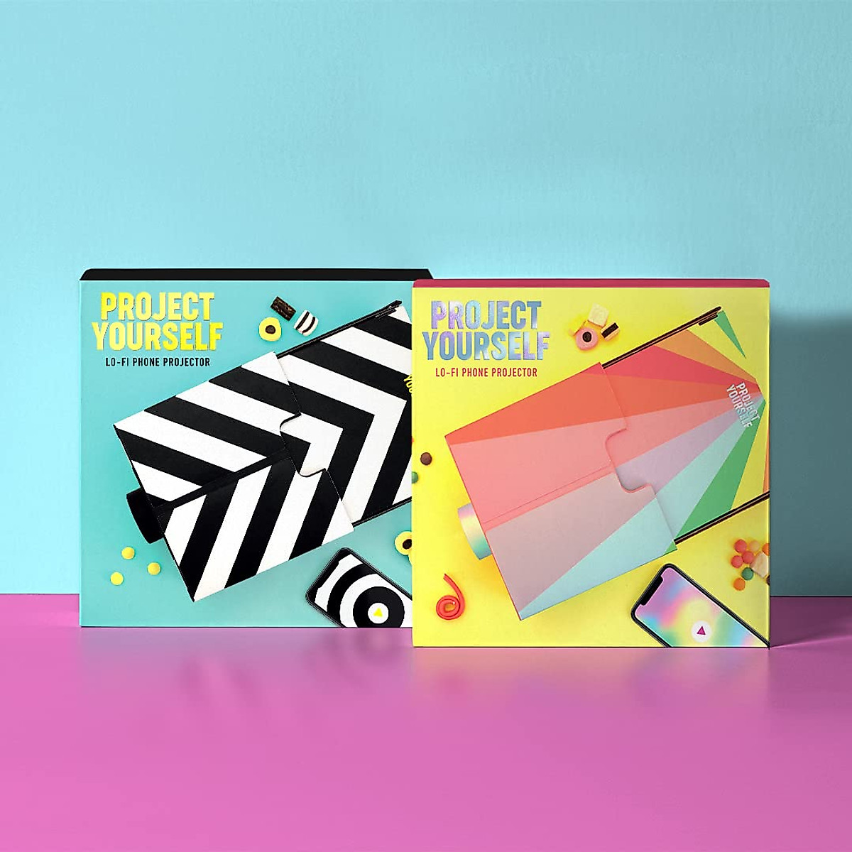 Luckies of London | Mini Projector | Cardboard Portable Projector | Phone Accessories | Smart Phone Projector & Movie Projector for Home | Tech Gadgets for Kids | 3.3ft Throw Distance | Rainbow