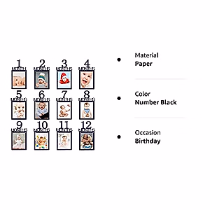 1st Birthday Baby Photo Banner ，Growth Record 1-12 Month Photo Prop ，Monthly Milestone Photograph Bunting Garland, First Birthday Celebration Decoration （Black）