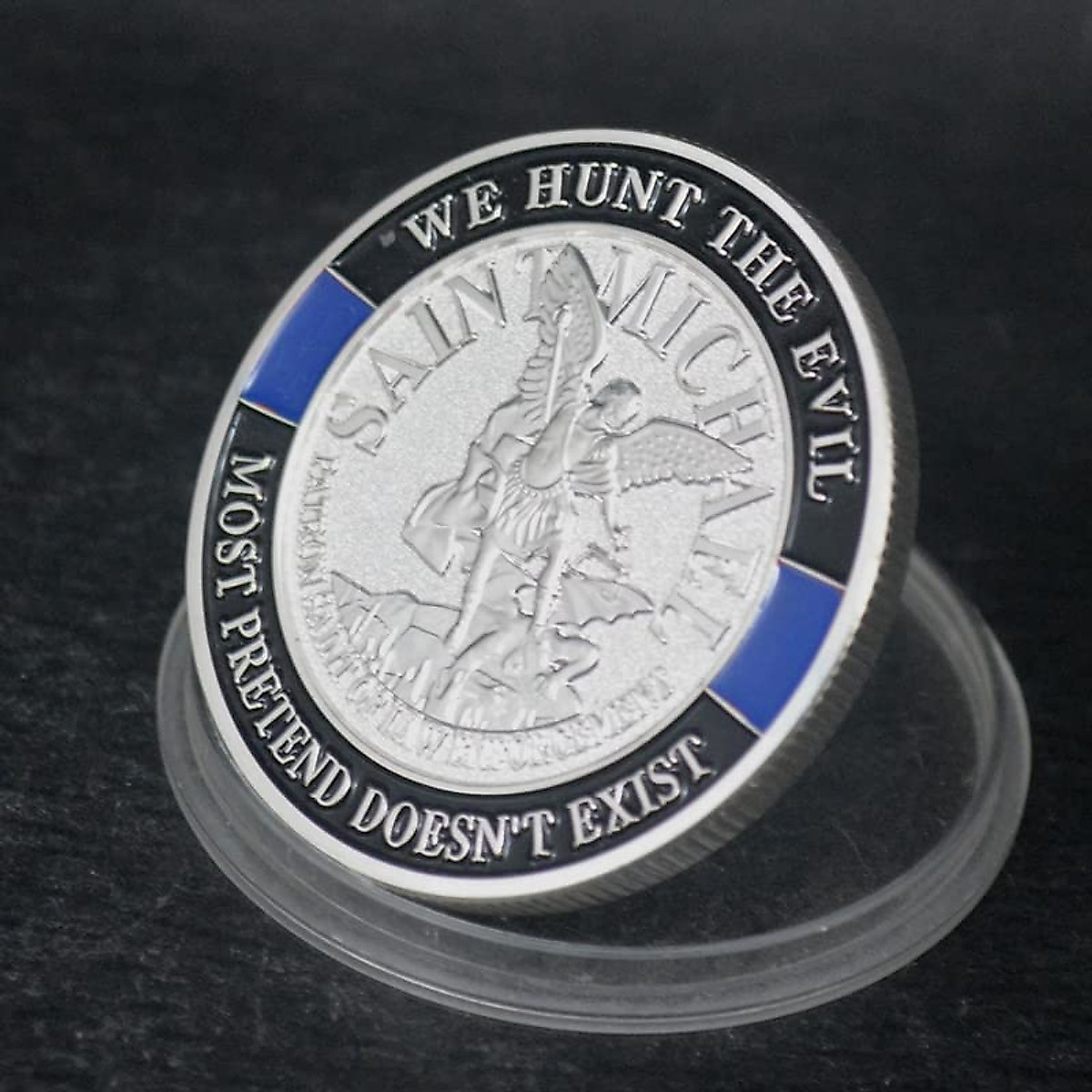 Saint Michael Patron Saint of Law Enforcement Challenge Coin The Thin Blue Line Silver Plated Coins