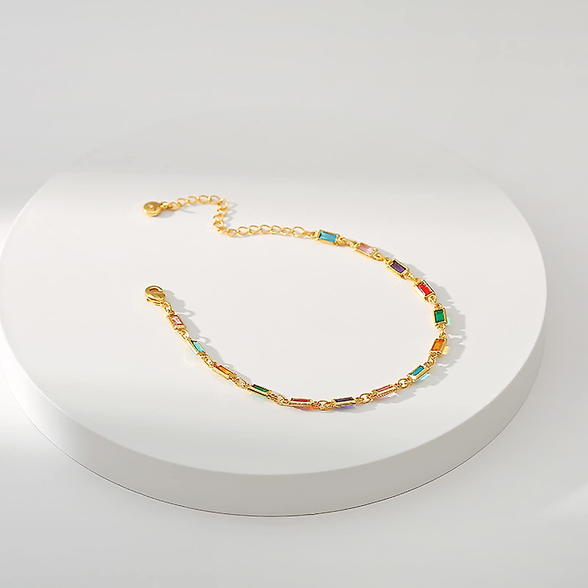 Colorful Crystal Bracelets for Women 18 Gold Plated Dainty Gold Square Crystal Charm Bracelet Cute Bracelet for Teen Girls