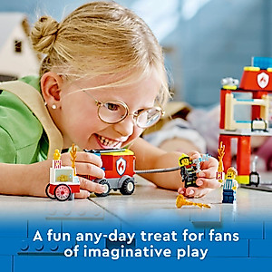 Lego City Fire Station and Fire Engine 60375, Pretend Play Fire Station with Firefighter Minifigures, Educational Vehicle Toys for Kids Boys Girls Age 4+