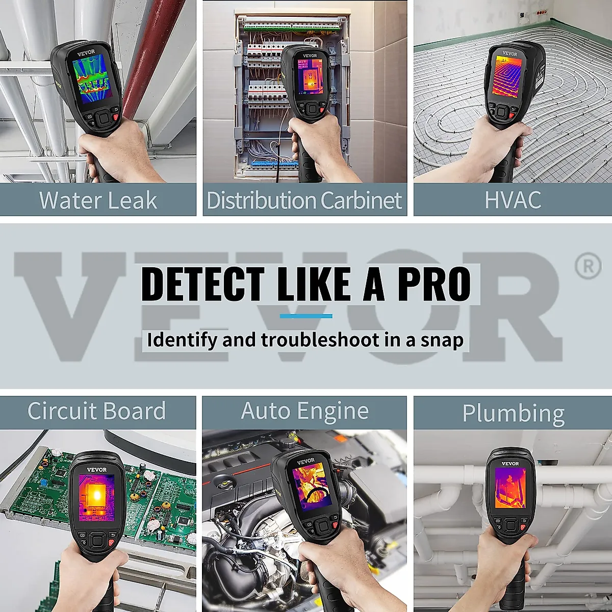VEVOR Thermal Imaging Camera, 240x180 IR Resolution with 2MP Visual Camera, 20Hz Refresh Rate Infrared Camera with -4℉~1022℉ Temperature Range, 64G Built-in SD Card and Rechargeable Li-ion Battery