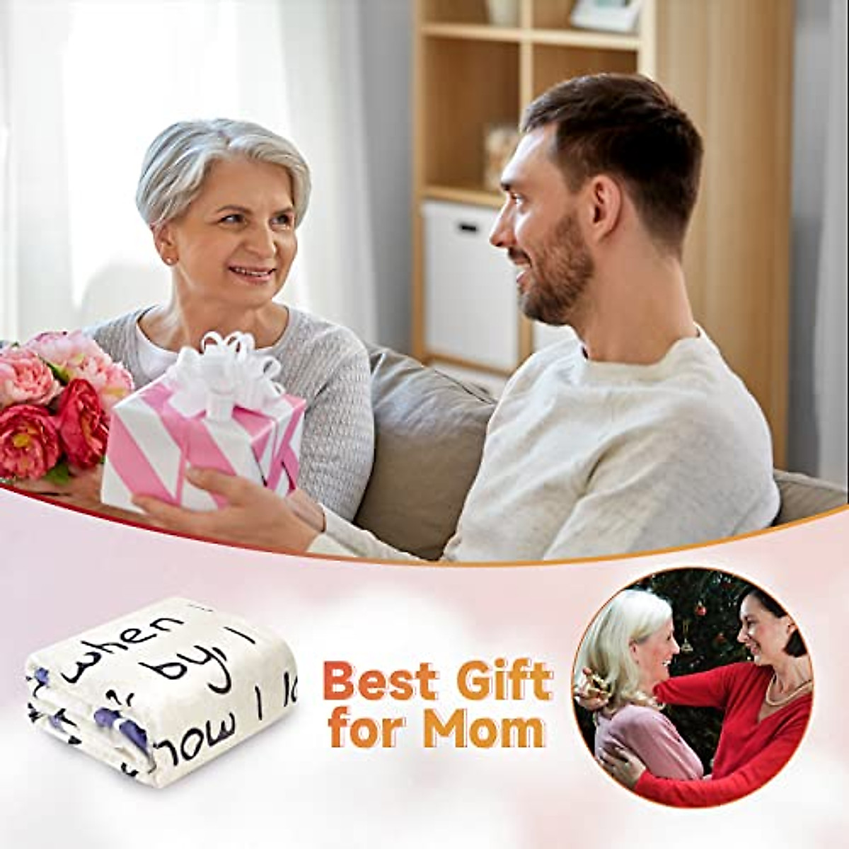 VETEBLE Best Birthday Gifts for Mom from Daughter Son, Premium Dear Mom Blanket Presents for Mother's Day, Christmas, Valentine's Day, Soft & Cozy Flannel Throw Blanket, Moms Bed Blanket Gift