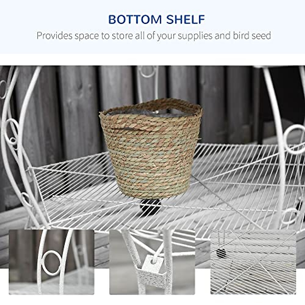 PawHut 44" Hexagon Covered Canopy Portable Aviary Flight Bird Cage With Storage