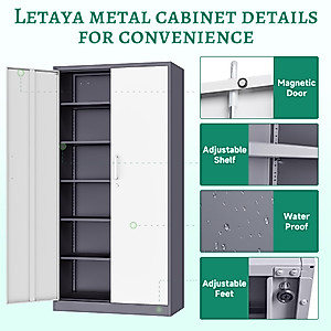 Letaya Metal Storage Cabinet with Lock Door, 71" Adjustable Shelf Steel Lockers for Office, Home,School,Garage Utility Tool Cabinet (2 Door-White&Gray)