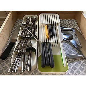 2022 Latest Kitchen Organizer Cutlery Storage Tray Knife Holder Drawer Storage for Spoons, Forks, Knives Tableware Organizer Knives Block Rack Set Cabinet Stand Multi-Purpose 15.5" (Knives White)