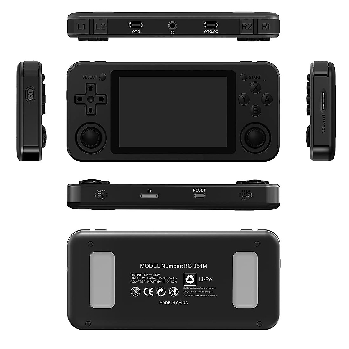 Petforu RG351M Metal Version Handheld Built-in 2534 Games Open Source Linux System Retro Console IPS Screen 3.5-Inch 64GB (Black)