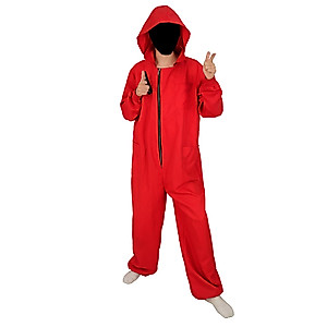 Uisozsfeb Unisex Red Jumpsuits Mask Halloween Party Costume Full Set(20284, M)